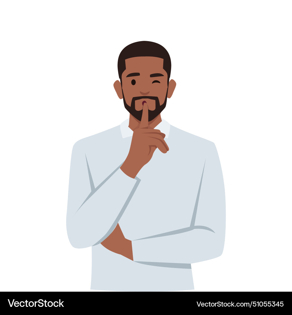 Young man doing shh gesture is quieter asks Vector Image