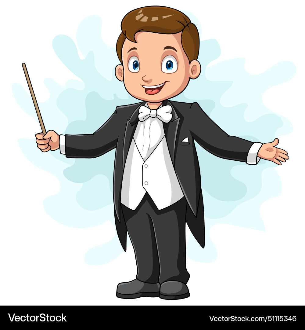 Cartoon boy conductor directing with baton Vector Image