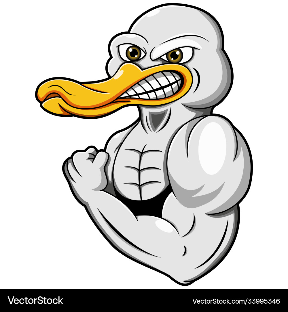 Cartoon strong duck mascot Royalty Free Vector Image