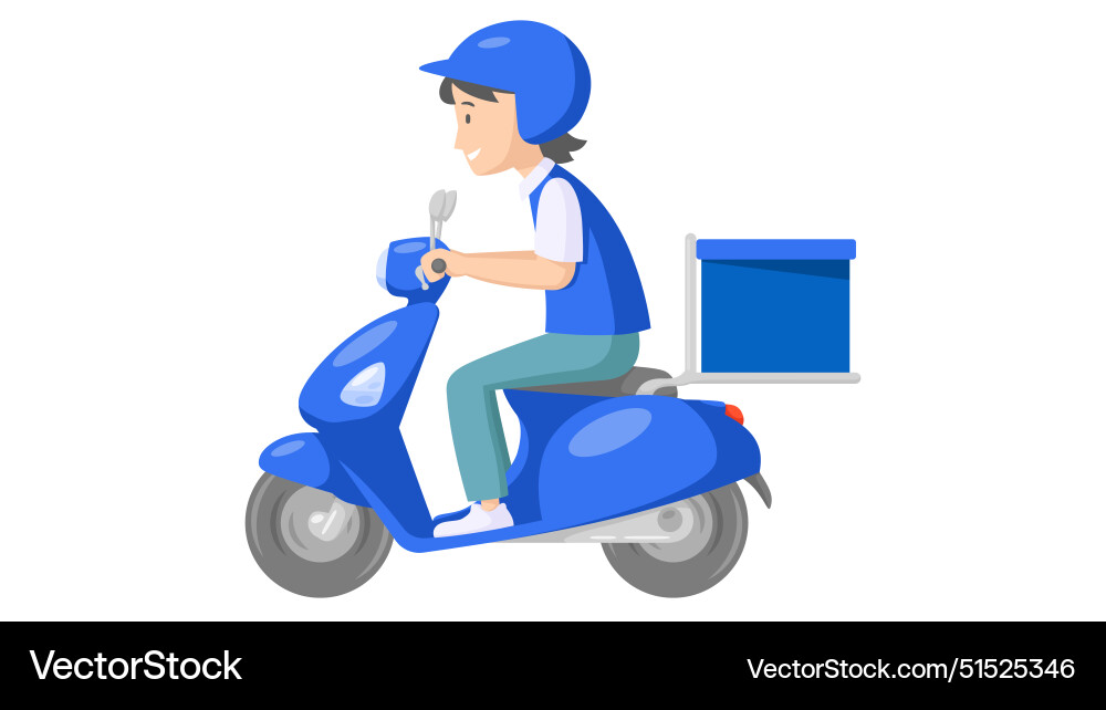 Delivery boy riding scooter with box Royalty Free Vector