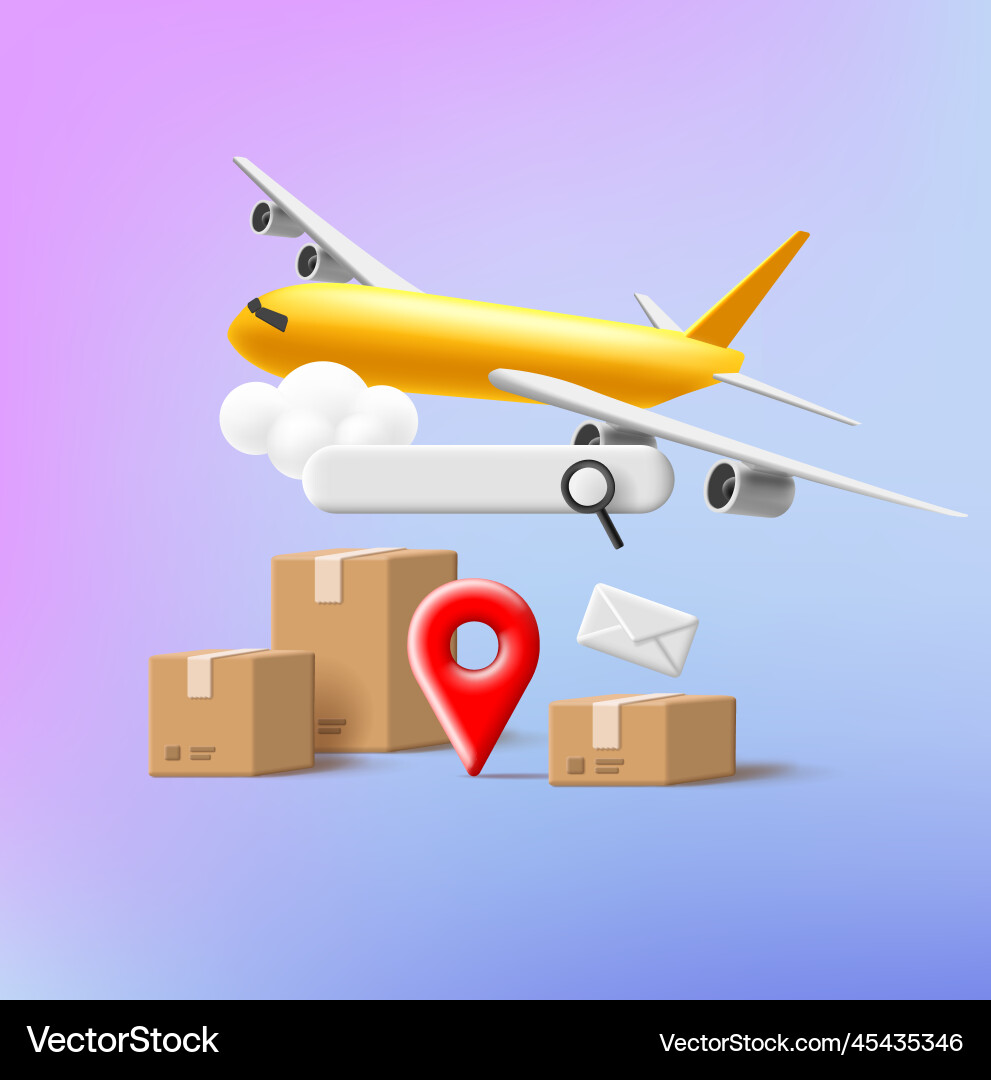 Shippment online tracking 3d render composition Vector Image