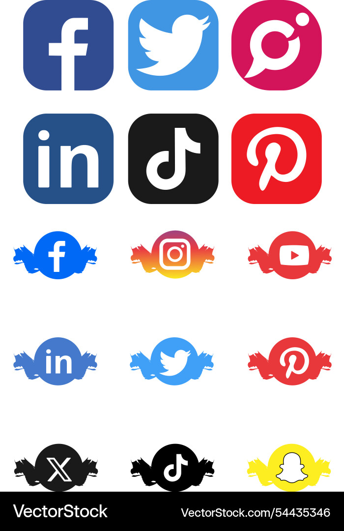 Social media platform logos with shadow effects Vector Image
