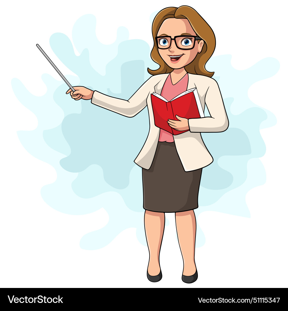 Cartoon female teacher with pointer stick Vector Image