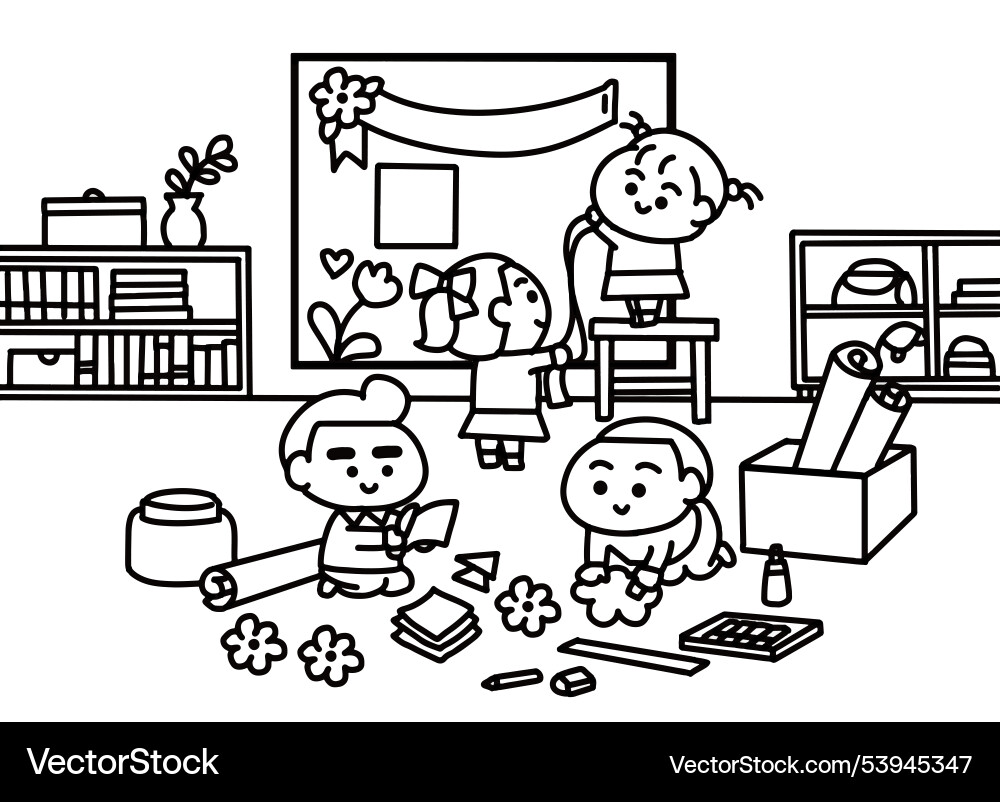 Children do learning paper coloring pages style Vector Image