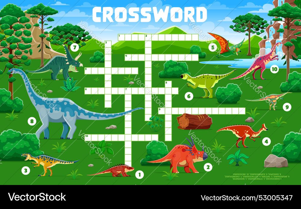 Crossword quiz game grid prehistoric dinosaurs Vector Image