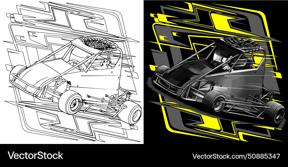 Grey drag racing car with yellow strip Royalty Free Vector