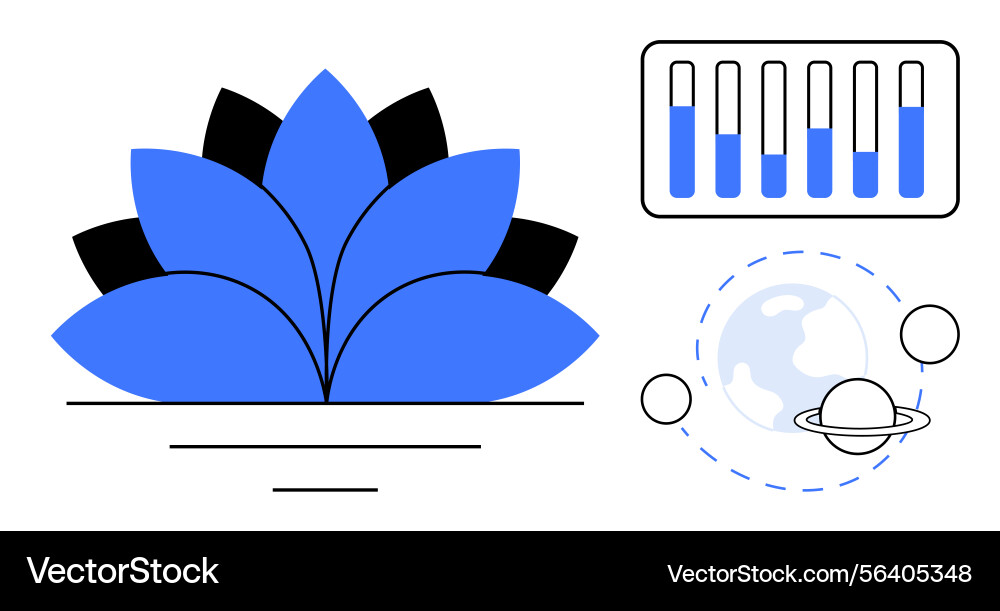 Abstract blue lotus design with bar chart Vector Image