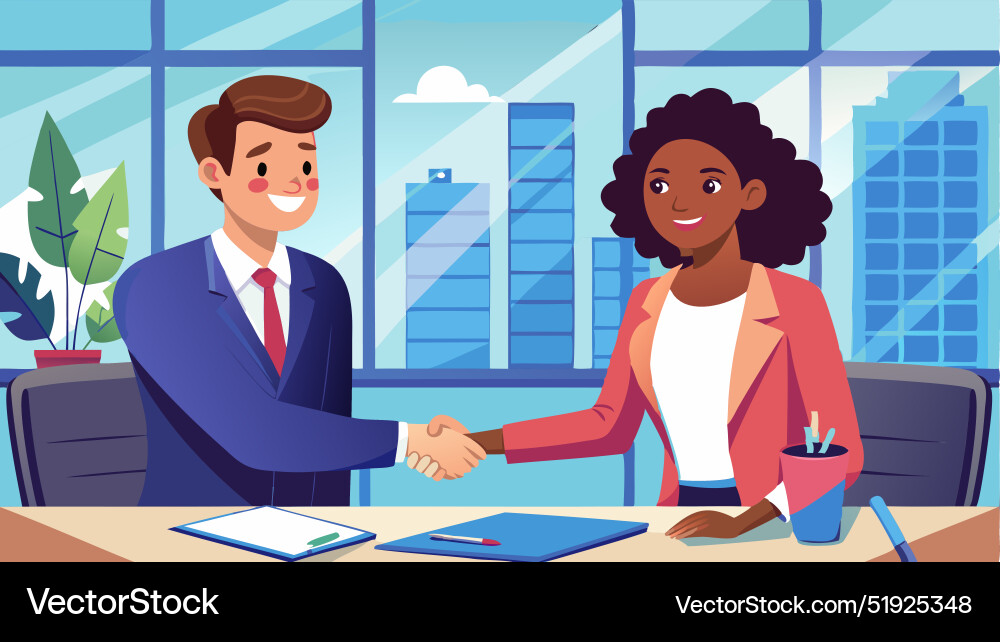 Business handshake in office Royalty Free Vector Image