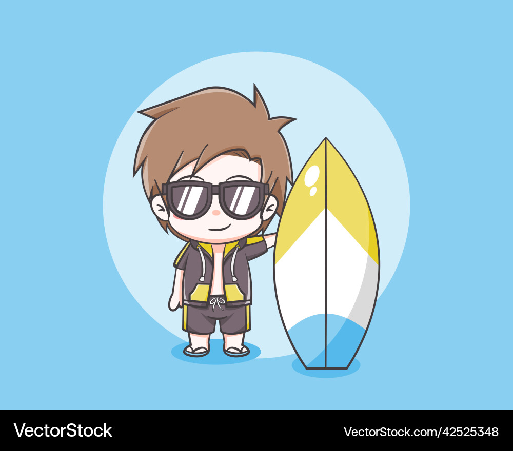 Cute boy in summer time cartoon Royalty Free Vector Image