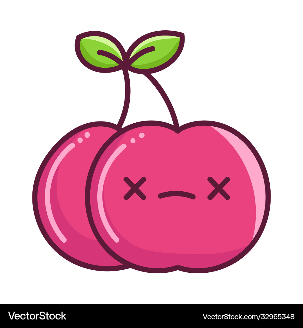 Kawaii dead cherry fruit cartoon Royalty Free Vector Image