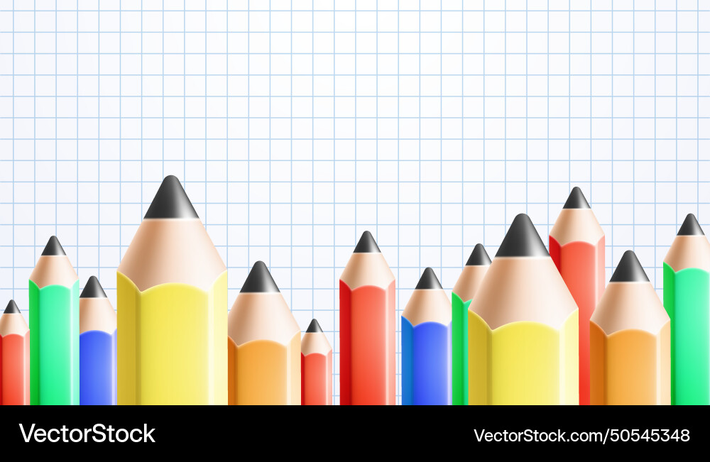 School colored pencils row on checkered paper Vector Image