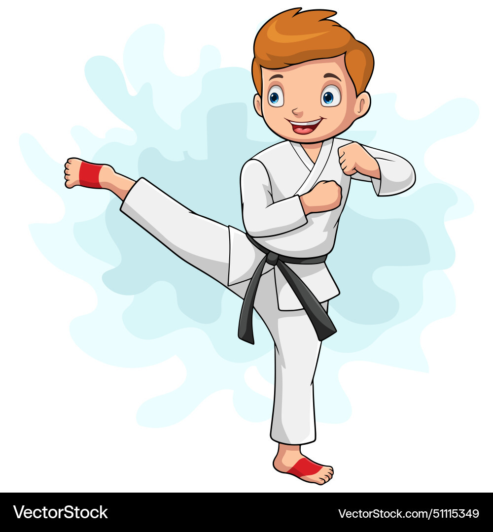 Cartoon little boy training karate Royalty Free Vector Image