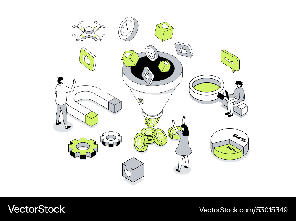 Social media funnel isometric concept Royalty Free Vector