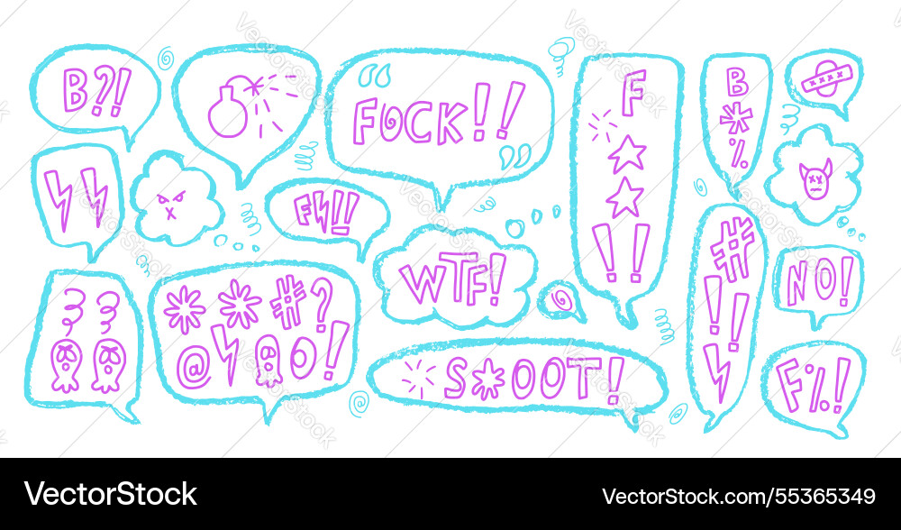 Speech bubbles with swear words curse crayon Vector Image
