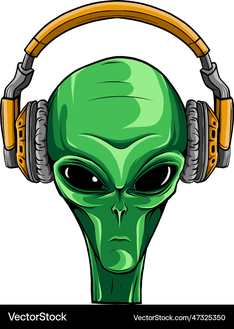 Alien head with headphones Royalty Free Vector Image