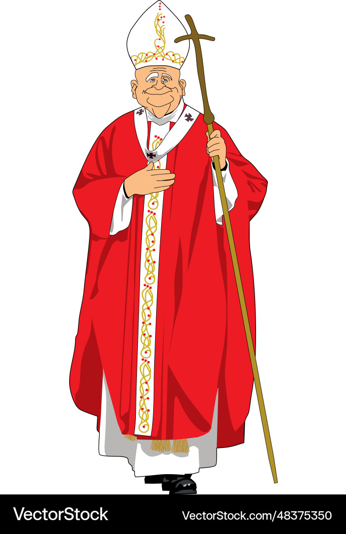 Catholic priest with a staff in his hand Vector Image