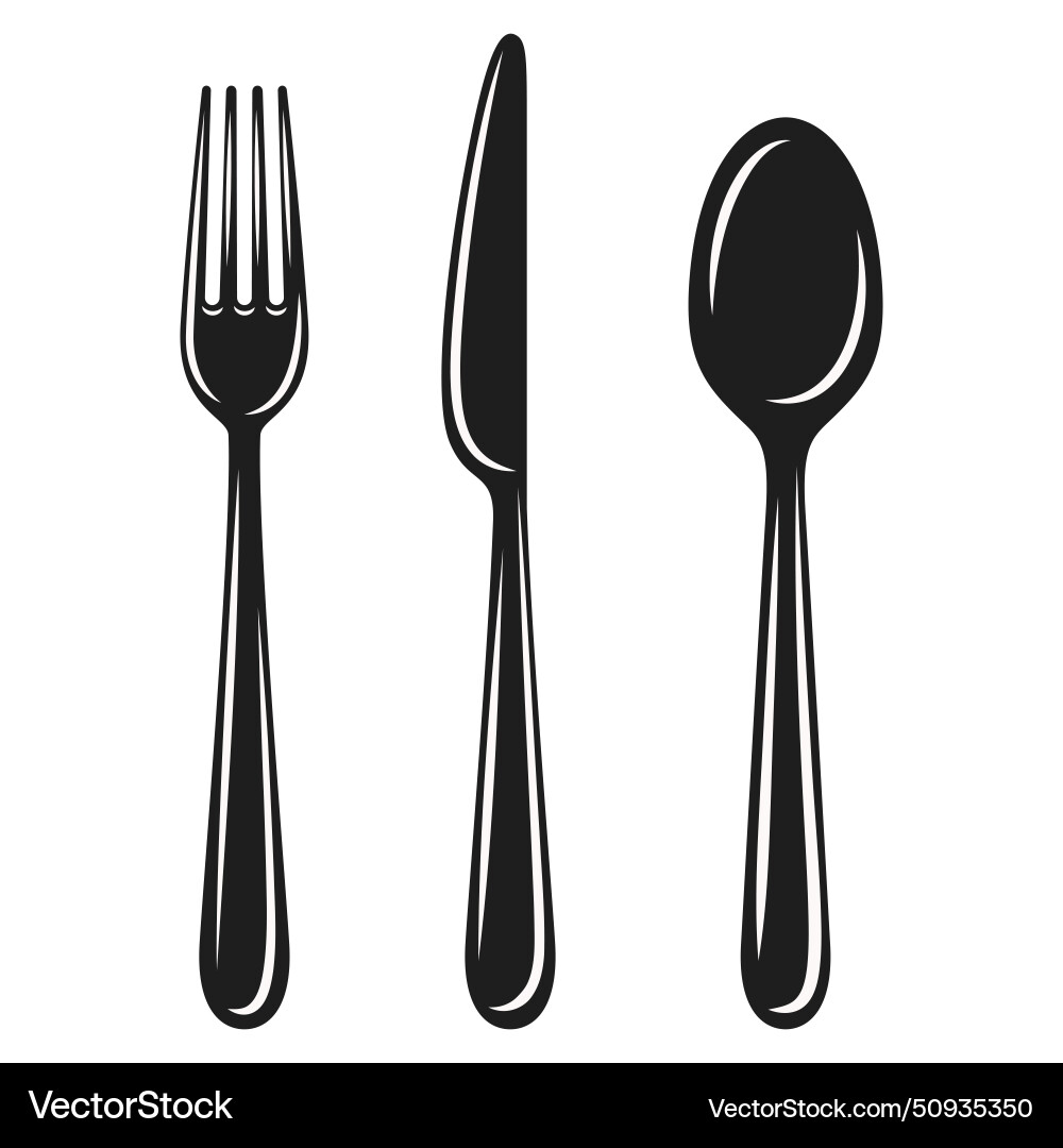 Flat black and white dinner fork knife Royalty Free Vector