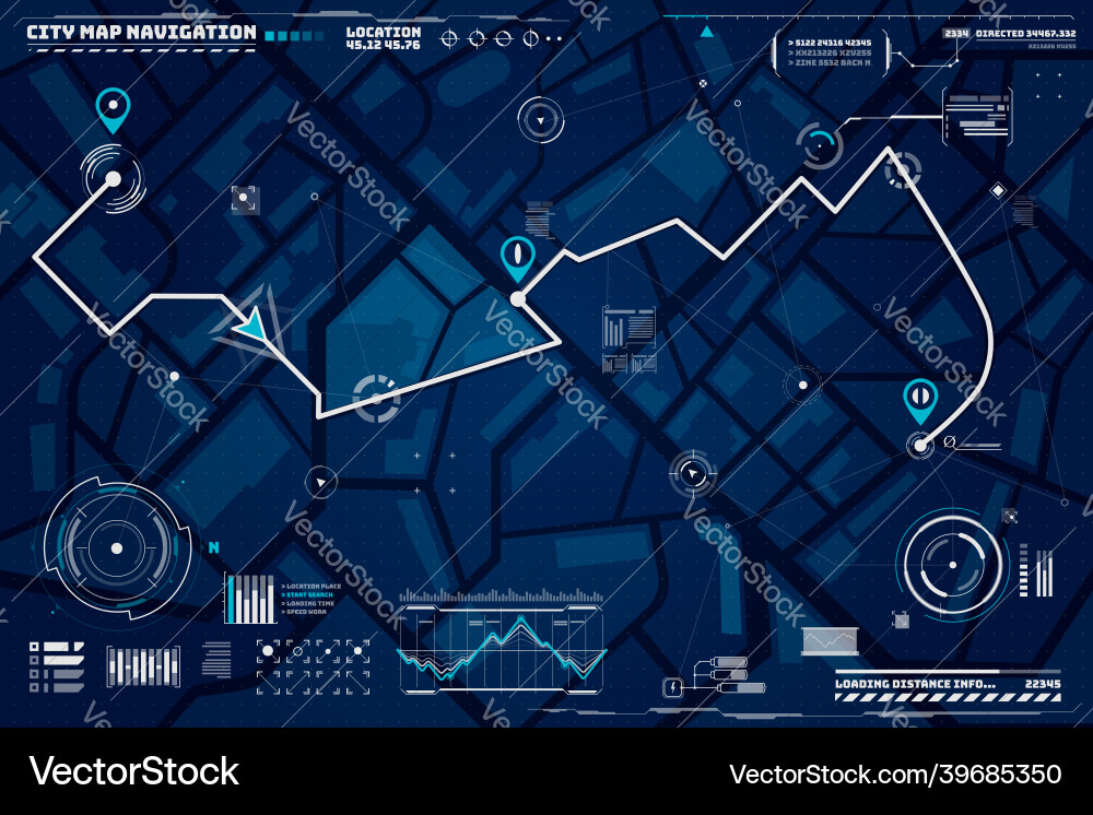 Hud navigation city map screen interface Vector Image