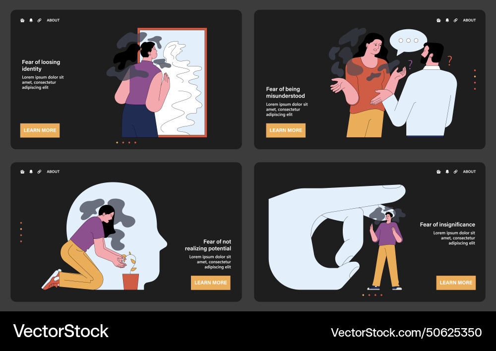 Human fears web or landing set scared characters Vector Image