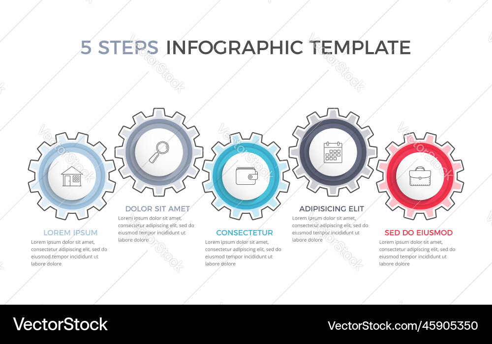 Infographic template with 5 gears Royalty Free Vector Image