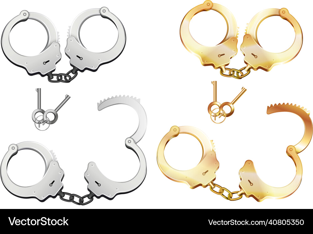 Metal handcuffs realistic set Royalty Free Vector Image