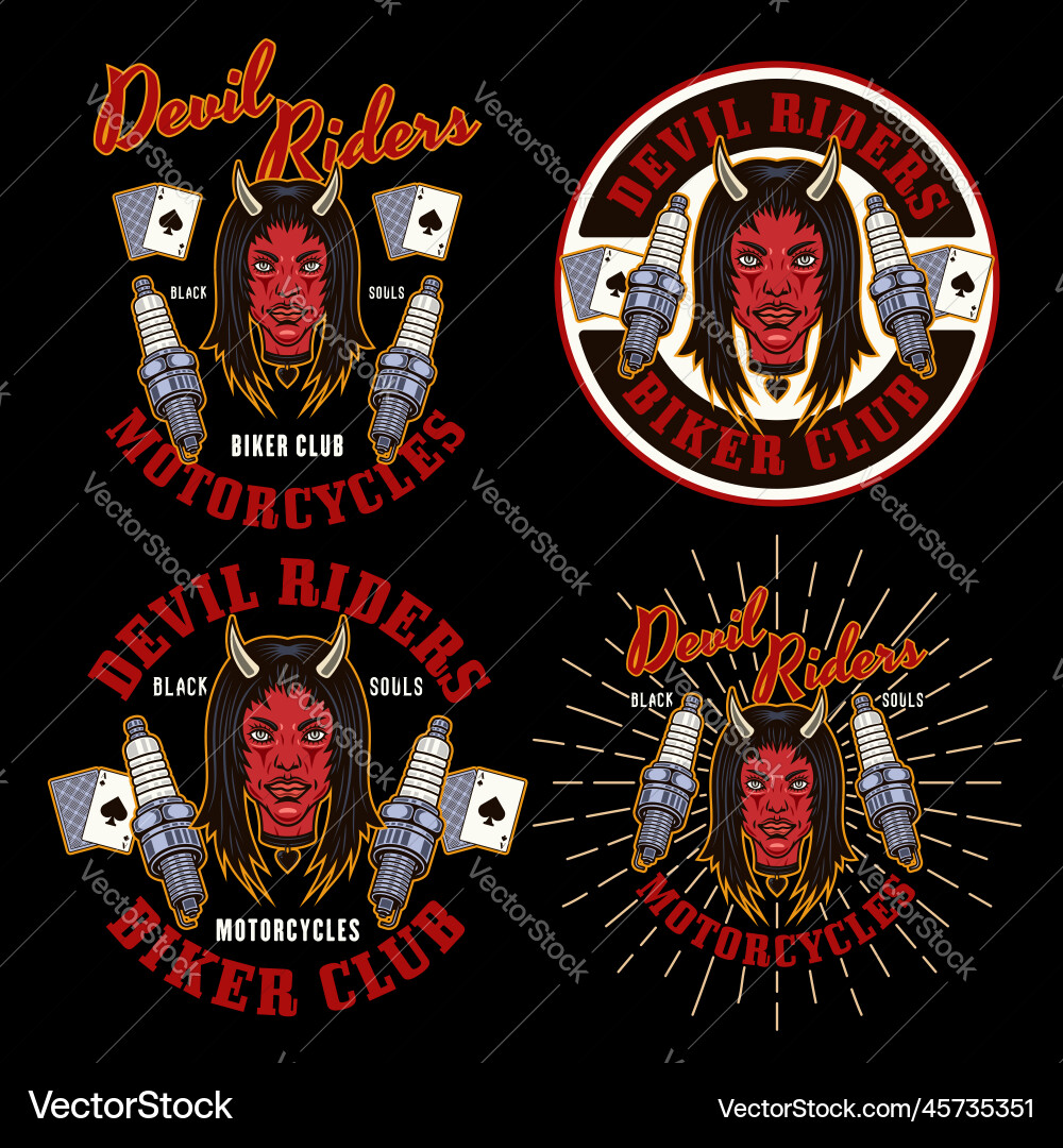 Biker club set of four emblems logos Royalty Free Vector