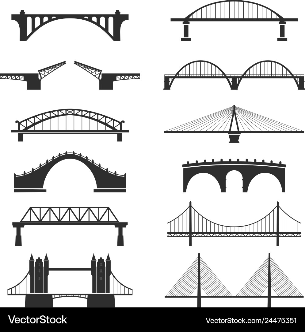Bridge urban construction set city landmark view Vector Image