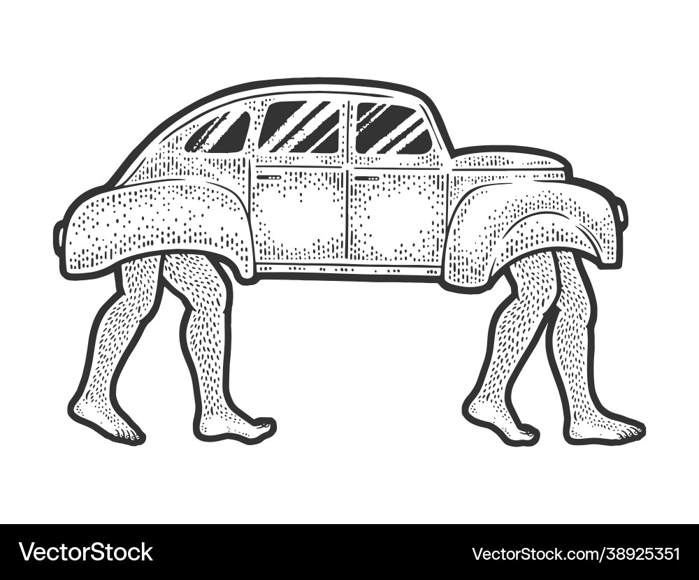 Car on human legs sketch Royalty Free Vector Image
