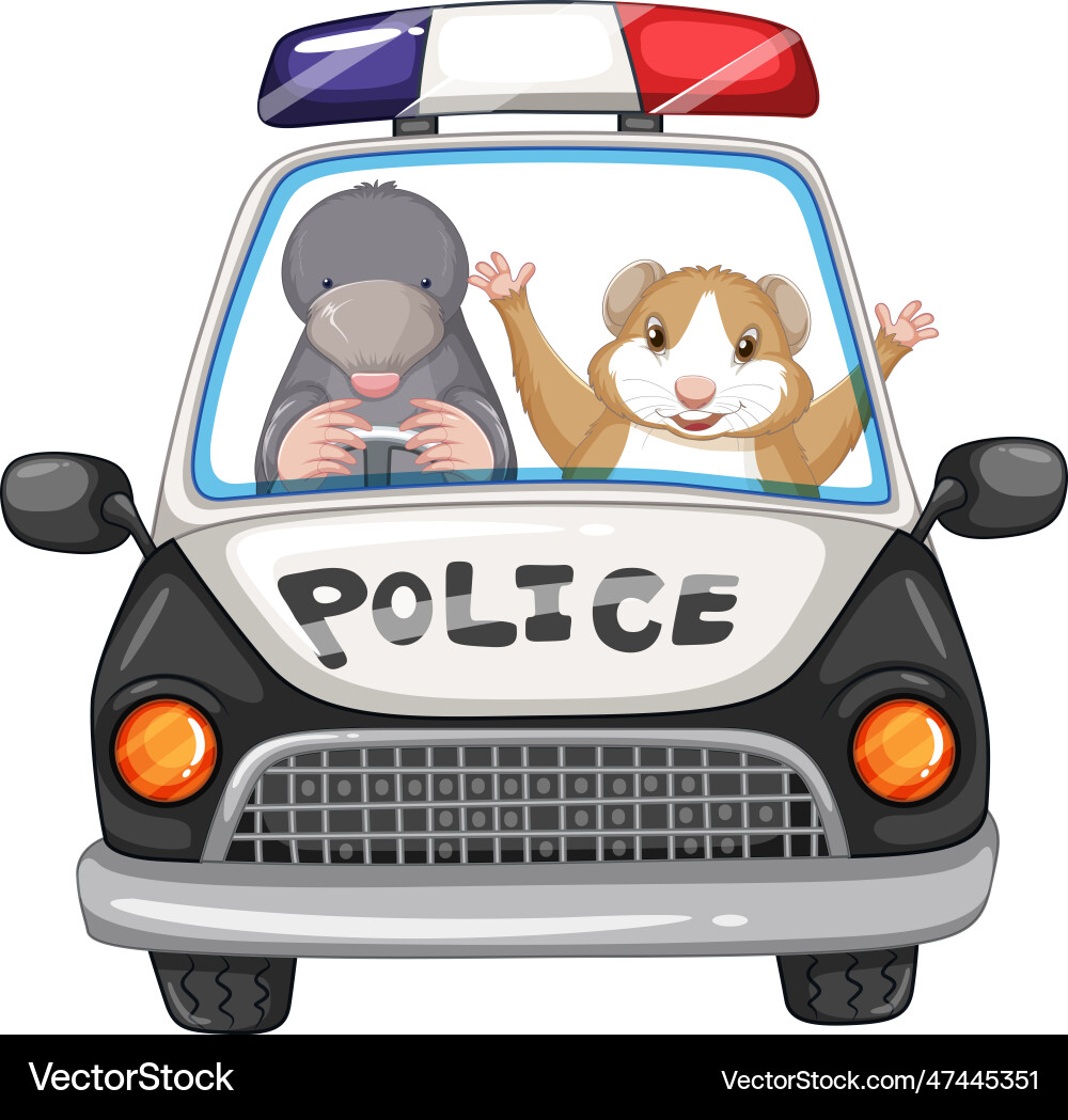 Mole und Hamster im Polizeiauto Lizenzfreies Vektorbild