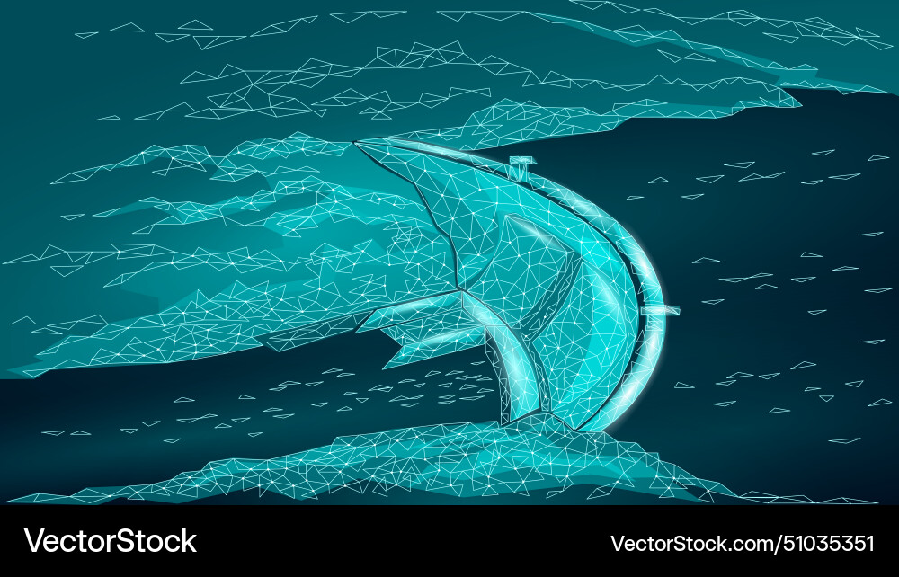 River dam hydro power energy source low poly 3d Vector Image