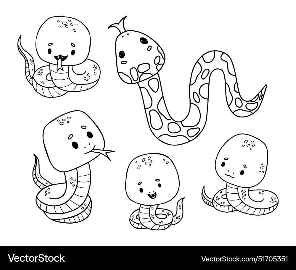 Snake collection cute outline reptile character Vector Image