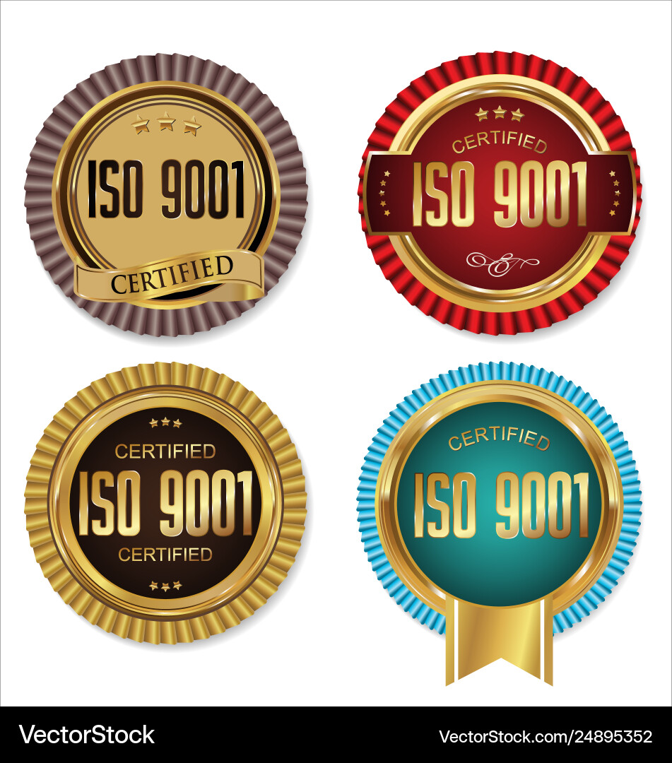 Iso 9001 certified golden labels collection Vector Image