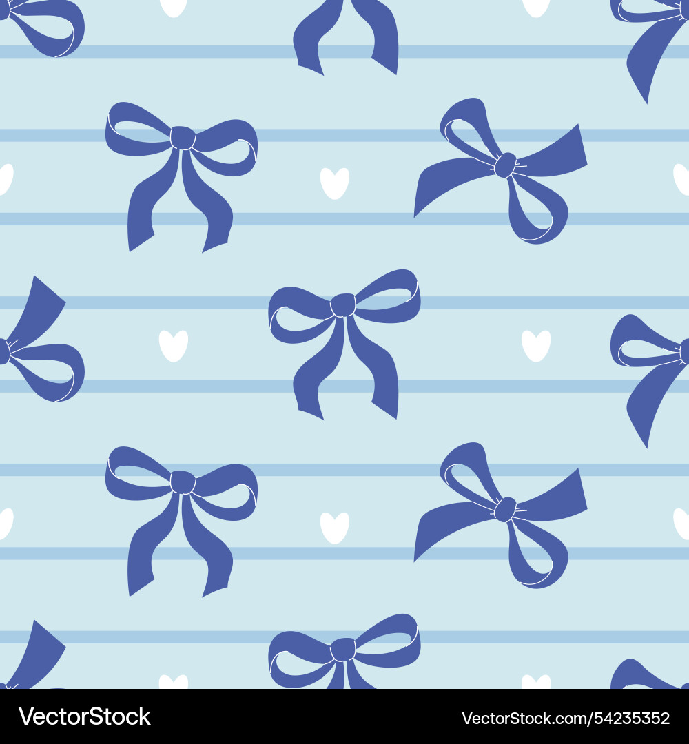 Seamless pattern dark blue ribbon bow on striped Vector Image