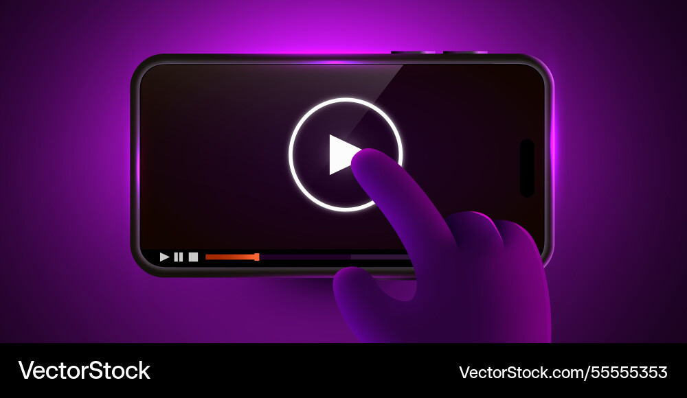 Hand touching mobile video player ui online tv Vector Image