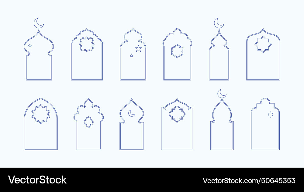 Islamic window frame shapes with boho star Vector Image