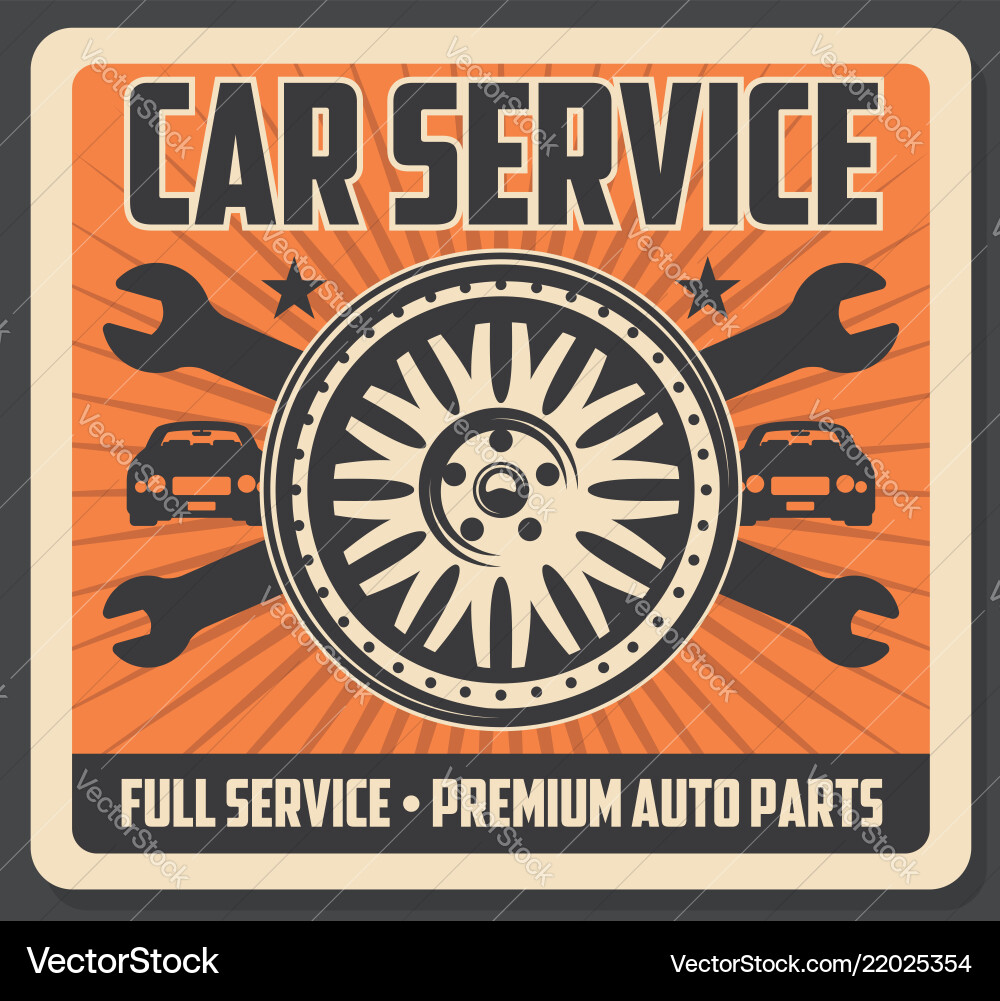 Car service poster with tire and wrenches Vector Image