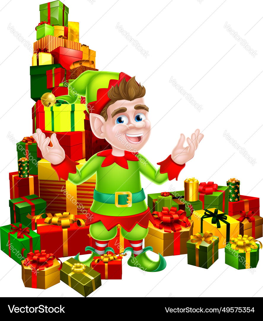 Cartoon gifts elf Royalty Free Vector Image - VectorStock