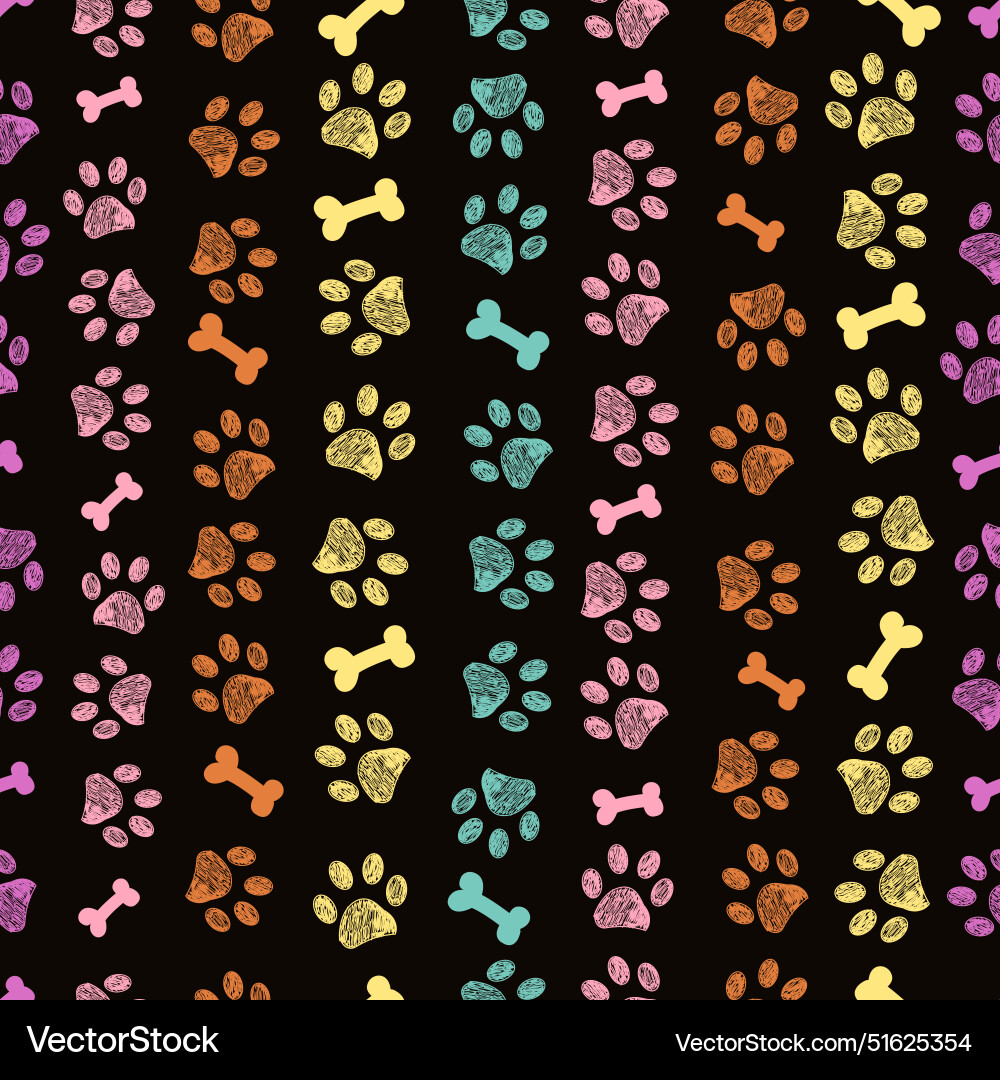Cute paw prints with bones Royalty Free Vector Image