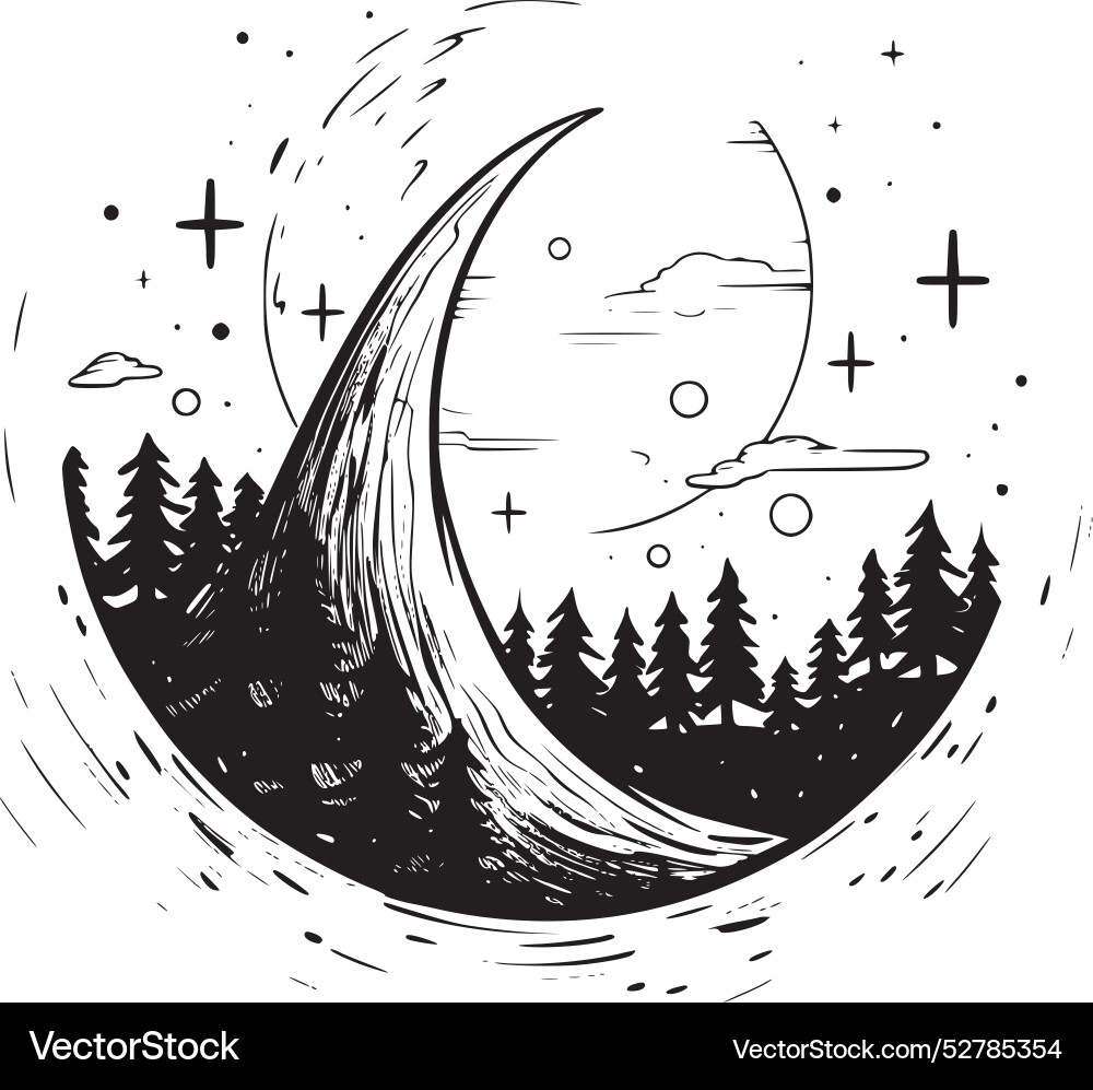 Floral silhouette moon Royalty Free Vector Image