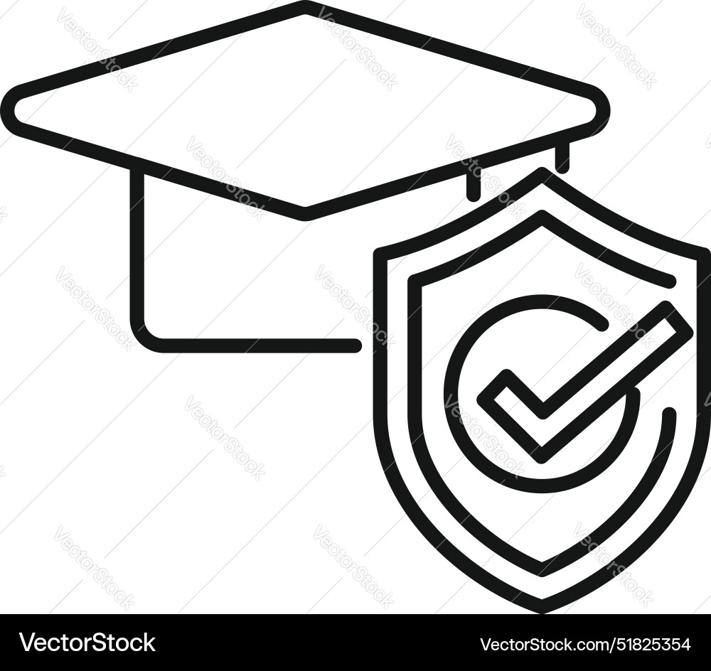 Graduation cap being protected by a shield with Vector Image