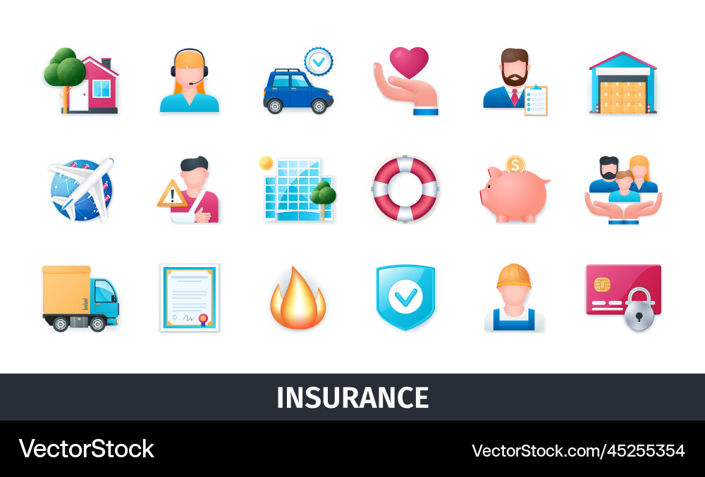 Insurance 3d icon set Royalty Free Vector Image