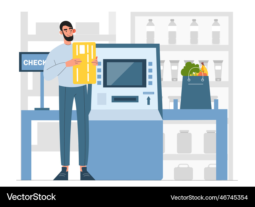 Self service checkout concept Royalty Free Vector Image