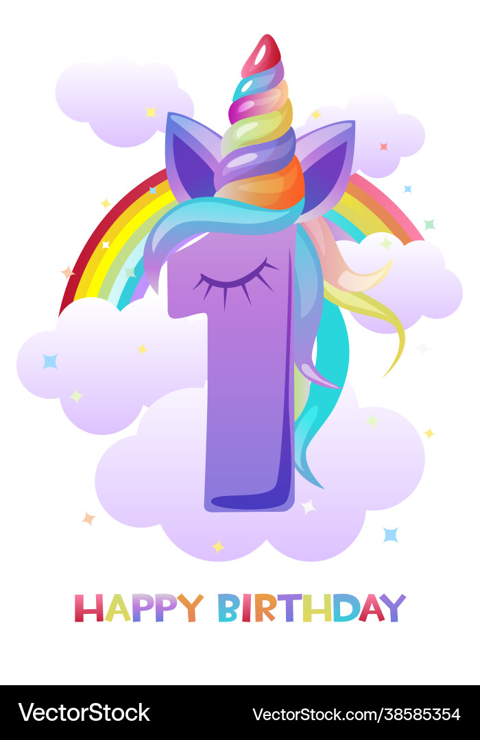 Unicorn Birthday Card - Number One Royalty Free Vector Image