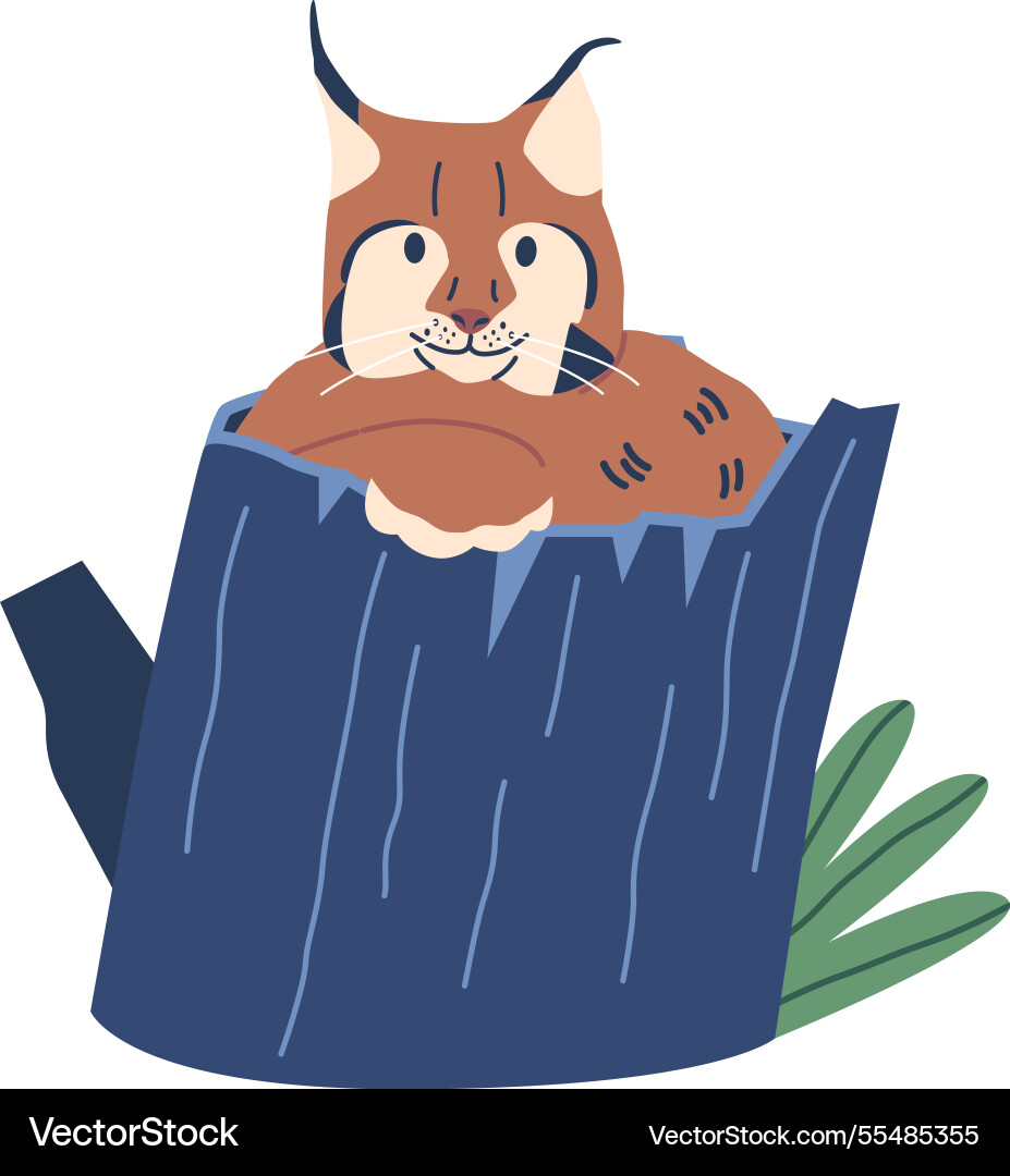 Lynx animal in log hollow Royalty Free Vector Image