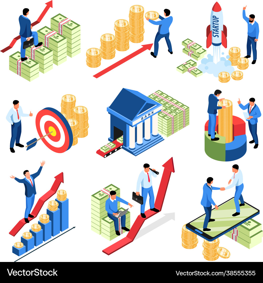 Partnership and investment isometric set Vector Image