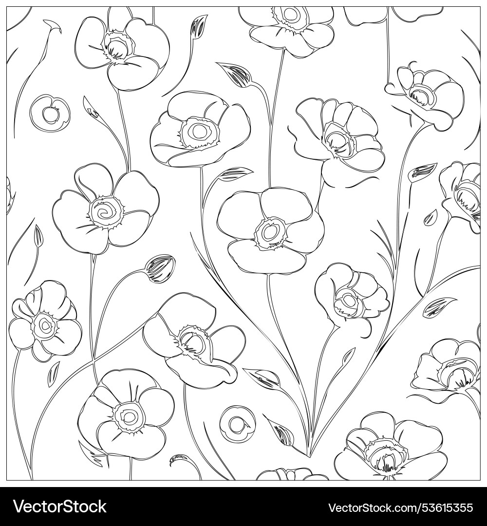 Poppy flower pattern outline sketch Royalty Free Vector