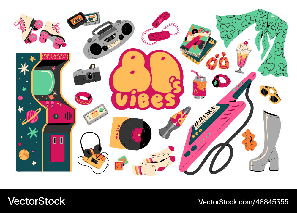 Retro 80s Vibe Set - Nostalgia Royalty Free Vector Image