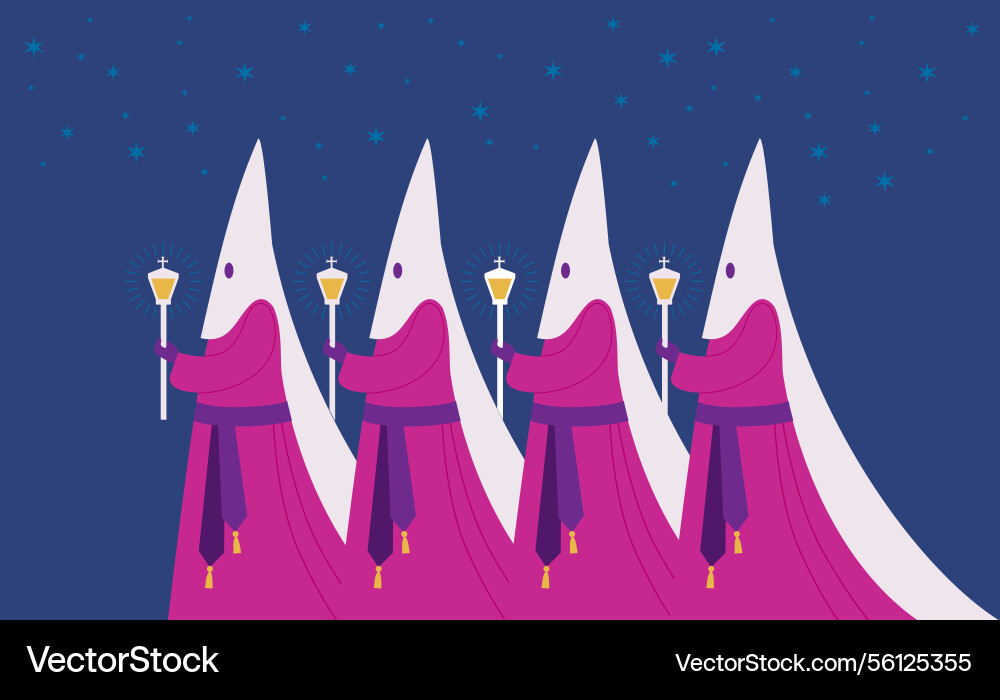 Spanish nazarenos in holy week procession Vector Image