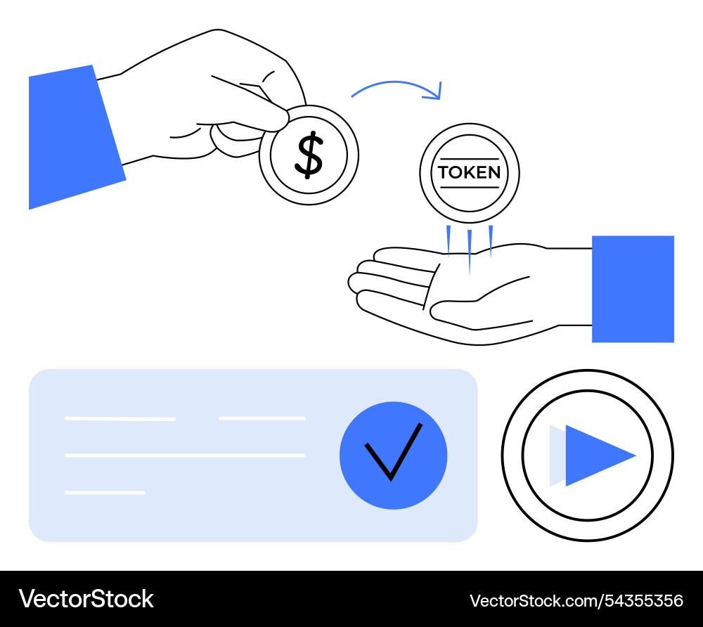 Digital transaction hand exchanging dollar coin Vector Image