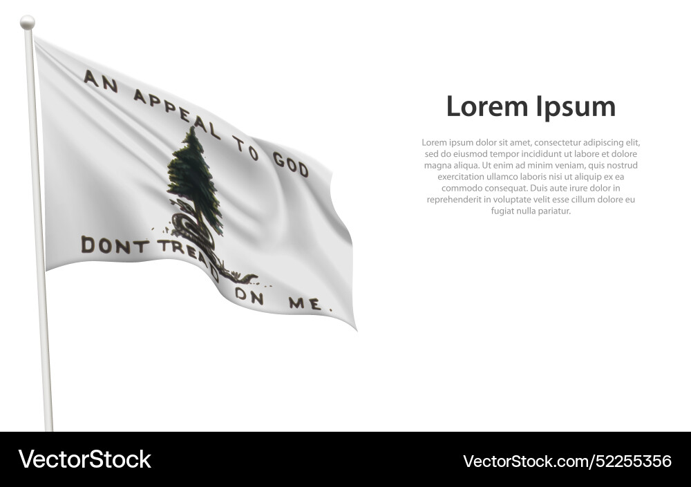 Pine tree rattlesnake flag waving on a white Vector Image